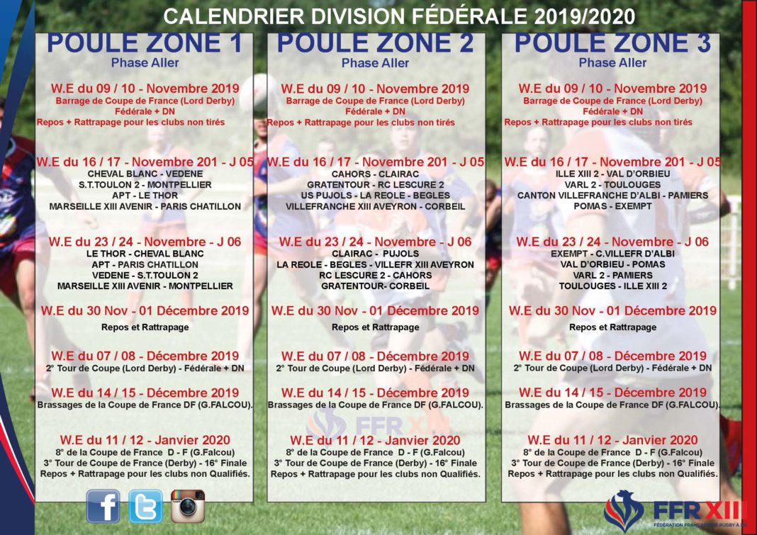 Le Calendrier Fédérale 2019/2020 est disponible - Fédération Française ...