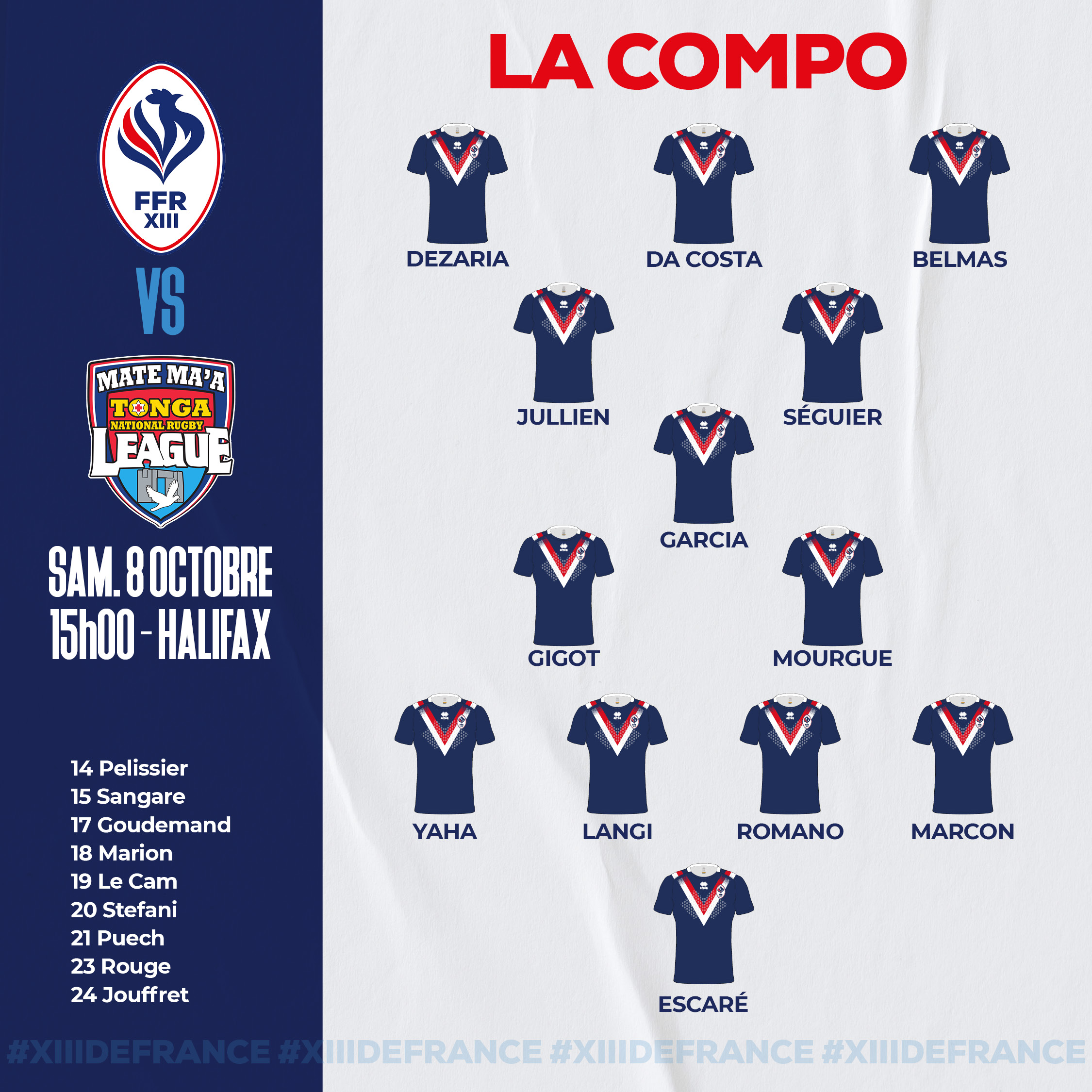 La composition pour les Tonga - Fédération Française de Rugby à XIII