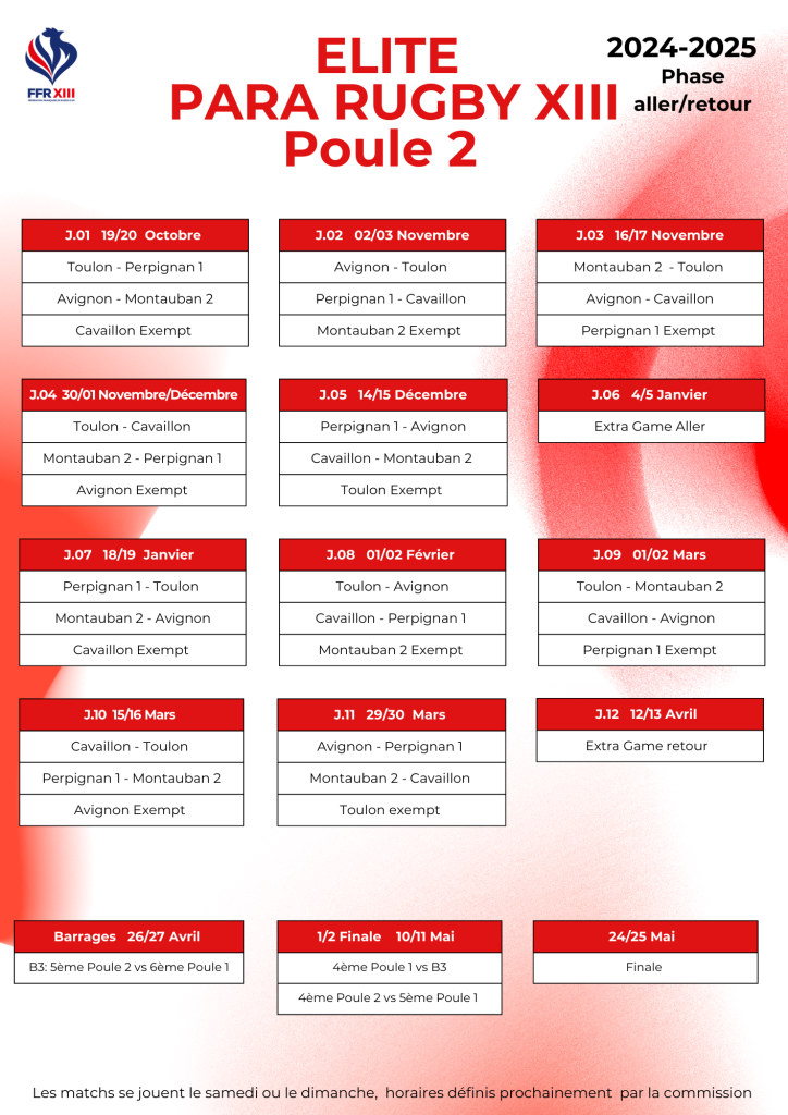 Le calendrier pour le Para Rugby XIII Elite - Fédération Française de ...